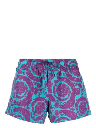 Versace short de bain &agrave; imprim&eacute; Barocco - Violet