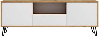 Selsey Selsey PLOYSTEA - TV-Schrank mit offenem Fach und 3 geschlossenen Fächern, modern, 137 cm breit (Wotan Eiche / Weiß, ohne LED)