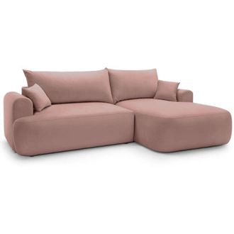 Selsey Ovo - Ecksofa mit Schlaffunktion, Stauraum und Samtbezug, Hellrosa, rechts - Selsey