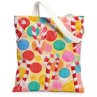 Generic Sacs fourre-tout en toile de canne &agrave; sucre dorge, sacs de courses r&eacute;utilisables, amusants, l&eacute;gers et lavables avec bandouli&egrave;re pour salle de sport, ex