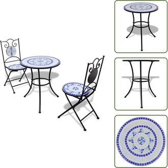 vidaXL 3-tlg. Bistro-Set Keramikfliesen Blau und Wei&szlig; - Gartensitzgarnitur - Bistroset - Outdoorm&ouml;bel - Gartenm&ouml;bel - Esstisch