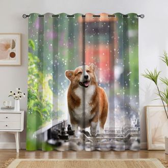 Generic Verdunkelungsvorhang Charmant Thermovorhang K&auml;lteschutz Corgi Blickdicht &Ouml;senschal f&uuml;r Gardinen Wohnzimmer & Schlafzimmer H 260 x B 140 cm 2er Set b84