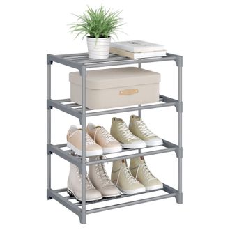 Woltu Schuhregal schmal 4 Ebenen, Schuhorganizer Schuhaufbewahrung platzsparend, offener Schuhschrank Metall, f&uuml;r 8 Paar Schuhe, Eingang, Flur, Wohnzimmer, 