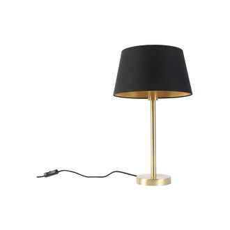QAZQA Klassische Tischlampe Messing mit schwarzem Schirm 32 cm - Simplo