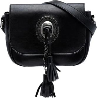 Saint Laurent Sac bandouli&egrave;re &agrave; franges et pompons Pre-owned - Femme - Pre-owned - Noir - Taille: ONE Size