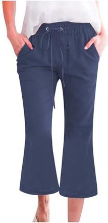 Generic Pantalon en Lin &Eacute;t&eacute; Femme D&eacute;contract&eacute; Fluide Womens Fashionable Casual Cotton and Linen Pocket Waist Slim Bell Bottom Pants Pantalon Yoga Femme Fluide