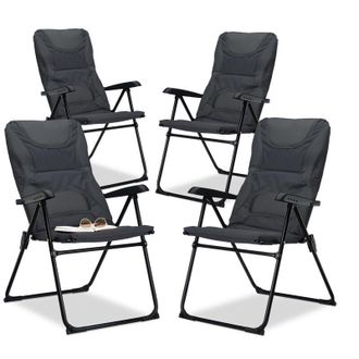 Relaxdays 4x Campingstuhl gepolstert, Klappstuhl, Picknickstuhl, Faltstuhl, Angelstuhl, Gartenstuhl, HxBxT: 107 x 60 x 68 cm, grau