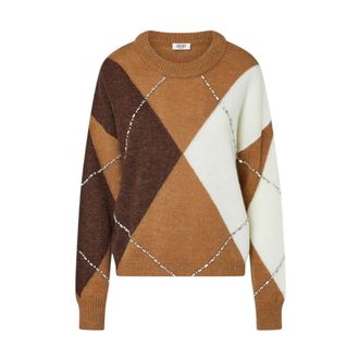 Liu Jo Pull &agrave; motif argyle avec broderies bijoux - Femme - Pulls - Brun - Taille: 38 FR
