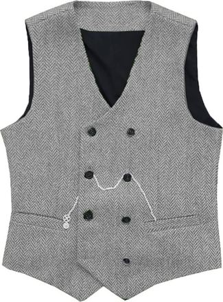 Solovedress Herren Jahrgang Anzug Weste Zweireihig Wolle Tweed Weste f&uuml;r Hochzeit Groomsmen(Silber-Grau,XXXL)