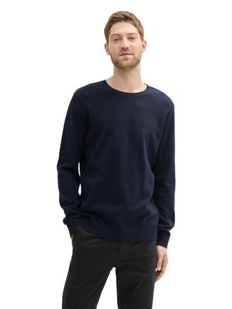 Tom Tailor Herren 1043259 Basic Strickpullover mit Rundhalsausschnitt, 10668-Sky Captain Blue, L
