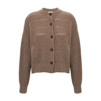 Brunello Cucinelli Femme, Pulls, Brun, Taille: 34 FR Cardigan en Tricot Marron avec Fermeture à Boutons