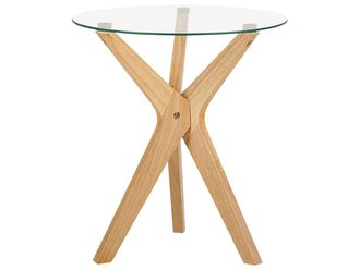 Beliani Beistelltisch Glas trasparent mit Holzbeinen Hellbraun rund &oslash;45 cm modern Valley