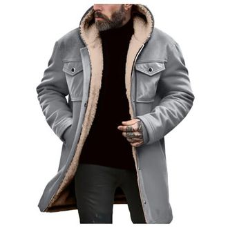 Generic Veste pour homme d&eacute;contract&eacute;e chic vintage en faux daim - Manteau trench long en peluche dhiver chaud - Veste dext&eacute;rieur doubl&eacute;e polaire avec poches, 