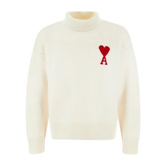 Ami Homme, Pulls, Beige, Taille: XL De Coeur Wool High-Neck Sweater