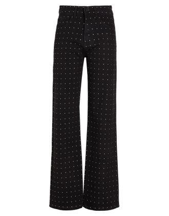 8 by YOOX ORGANIC COTTON DENIM STRAIGHT-LEG W/ RHINESTONES