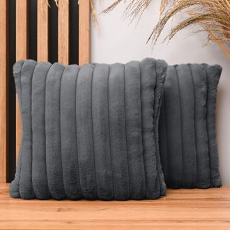 MG Design 2er Set Kissenbezüge 35 x 35 cm in Grau - mit Reißverschluss, langflorige Fell-Haptik, weich & Cosy, pflegeleicht