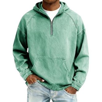 Generic Chemise en jean &agrave; manches longues pour homme - Style vintage tendance - Avec poche zipp&eacute;e 1/4 - Pull d&eacute;contract&eacute; &agrave; capuche de printemps, vert clair, 4