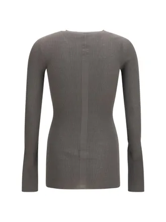 Rick Owens Mens Slim Ribbed Long-Sleeve Sweater Dust Merino Wool Ovis Aries