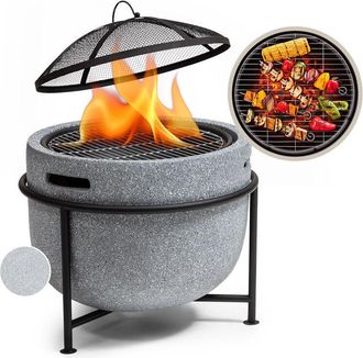 Blumfeldt Feuerschale, Tragbare Feuerstelle Outdoor, Feuerschalen für den Garten, Terrasse & Camping, Feuerschale mit Grillrost & Holzlagerfach, Sichere