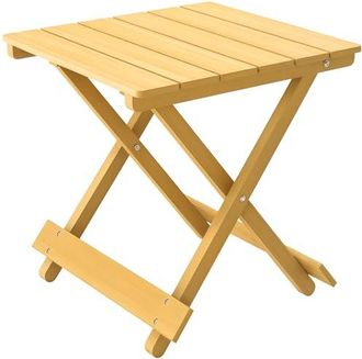 OUTSUNNY Table Basse Pliante en Bois Massif, Table dappoint Pliante, l&eacute;g&egrave;re, Dessus &agrave; Lattes, pour Balcon, Jardin, terrasse, 40 x 43 x 40 cm, Bois Naturel