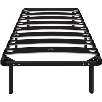 HOMCOM Cadre de lit 90 x 190 cm, lit simple avec sommier &agrave; lattes en bois massif et pied, avec rangement au-dessous, noir-Noir