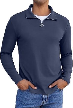 Coofandy Pull en polaire avec demi-fermeture &eacute;clair pour homme, sweat &agrave; manches longues, pour lext&eacute;rieur, automne et hiver, chaud, l&eacute;ger, Bleu marine, L