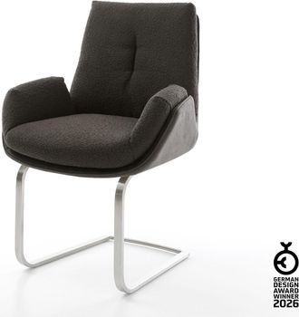 DELIFE Freischwinger Clea-Flex Materialmix Schwarz Freischwinger flach Edelstahl, Esszimmerst&uuml;hle