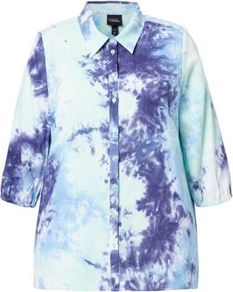 Ulla Popken Longbluse Bluse Leinenmix Hemdkragen 3/4-Arm