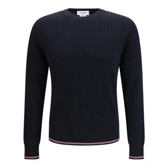 Thom Browne Rundhals-Pullover aus Baumwolle mit 4-Streifen-Detail - - Knitwear - Herren - Blau - XL