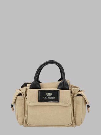 Msgm Girls Clutch Bag With Handles Beige Cotton