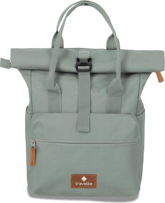 Travelite Handgep&auml;ck Rucksack, Laptop Rucksack 14 Zoll, Basics Short Handle Rollup, Reiserucksack Rolltop Funktion, Mint, 37-46 cm, 14 Liter