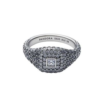 Pandora Bague cocktail carr&eacute;e pav&eacute;e - Femme - Accessoires - Gris - Taille: 58 MM