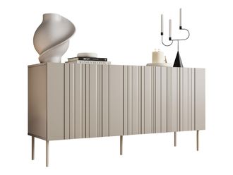 Mirjan24 Kommode Intori 150 3D mit 3 T&uuml;ren, innen 4 F&auml;cher, Gefr&auml;st Fronten, Metallf&uuml;&szlig;e, Push to Open, T&uuml;rkommode, Highboard, Anrichte, Sideboard (Beige)