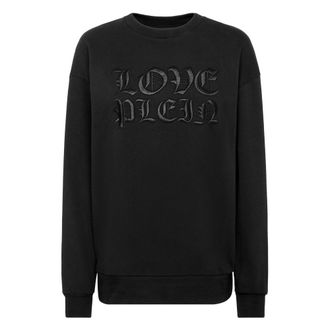 Philipp Plein Femme, Sweatshirts et sweats &agrave; capuche, Noir, Taille: 40 FR SweaT-shirt &agrave; &Eacute;paules Rembourr&eacute;es Col Rond Coeur