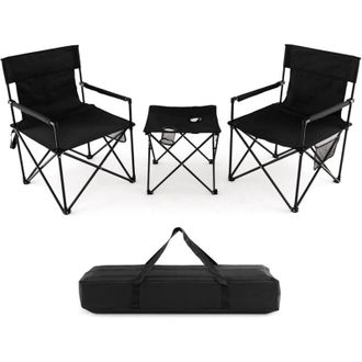 Costway Campingstuhl faltbar, 2er Set Klappstuhl mit Campingtisch, Angelstuhl tragbar aus Metall bis 180kg Belastbar, Gartenstuhl f&uuml;r Camping, Picknick &