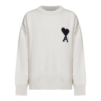 Ami Femme, Pulls, Blanc, Taille: 36 FR Pull Col Rond De Coeur