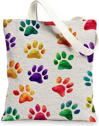 Generic Sacs fourre-tout en toile avec motif animal coloré, sacs à provisions réutilisables, légers et lavables en toile avec bandoulière, coloré, 13x15 Inch