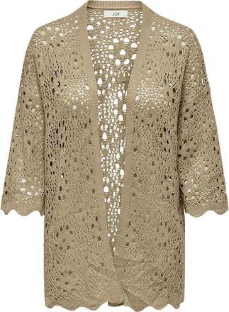 Jacqueline de Yong JDY Damen Sommer Strickjacke JDYNatascha 3/4-Arm Kimono leichte Häkeljacke 15290568 Crockery L