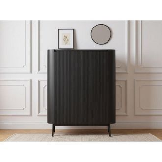 BOBOCHIC Buffet haut 2 portes 100 cm JAY effet tasseaux Noir