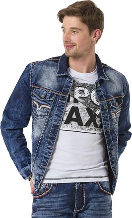 Cipo & Baxx Herren Jeansjacke CJ279 Blau - Stylische Denim Jacke im Modernen Design mit Stehkragen, Used-Waschung & Ziern&auml;hten - Modische &Uuml;bergangsjacke f&uuml;r Allta