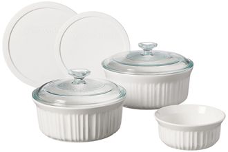 Corningware CorningWare French White 7-teiliges Keramik-Backformen-Set mit Deckel, splitter- und rissfeste Steinzeug-Backform, mikrowellen-, sp&uuml;lmaschinen-, ofen-