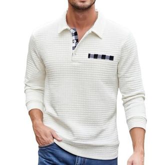 Generic Polo pour homme, coupe r&eacute;guli&egrave;re, col &agrave; revers, t-shirt de golf respirant, doux et confortable, &agrave; manches longues, polo basique de couleur unie, t-shi
