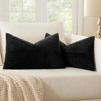 Miulee 2er Set Kissenbezug 30x50cm Schwarz Kissenhülle Kissenbezüge Sofakissen Dekokissen Boho Couchkissen Kord Dekorative Zierkissenbezug für Sofa