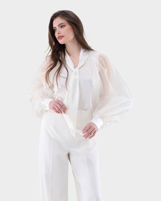 van Laack Bluse aus Seide mit weiten organza &Auml;rmeln