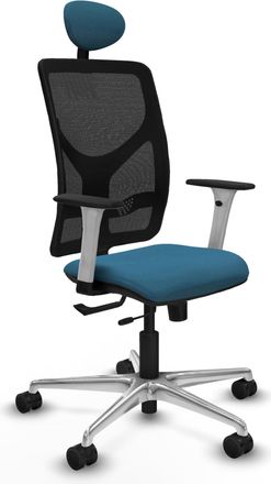 Piqueras y Crespo B&uuml;rostuhl mit R&uuml;ckenlehne und wei&szlig;en Armlehnen, h&ouml;henverstellbare Lendenwirbelst&uuml;tze und festes Kopfteil, ausgestattet mit Syncro/Traslack. Schwarz/Pe