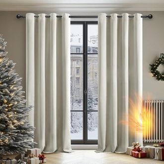Deconovo Rideaux Occultants Isolant Thermique Anti Froid, Rideaux pour Salon et Chambre, Design Moderne à Oeillets, 140x290 CM (Largeur x Hauteur), Beige Clair