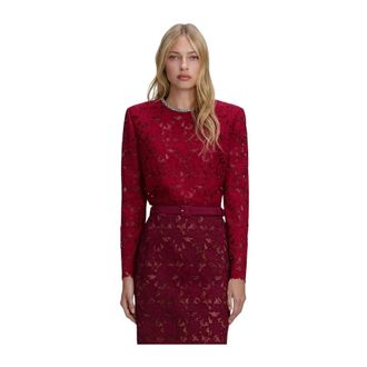 Self Portrait Femme, Blouses et Chemises, Rouge, Taille: 36 FR Haut en dentelle avec cristaux