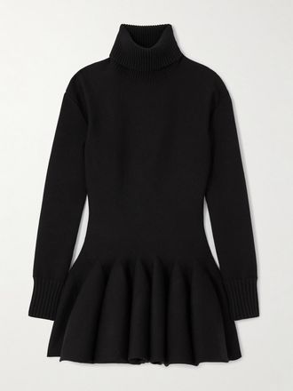 Valentino Garavani Mini-robe &Agrave; Col Roul&eacute; En Laine M&eacute;lang&eacute;e &Agrave; Godets - Noir