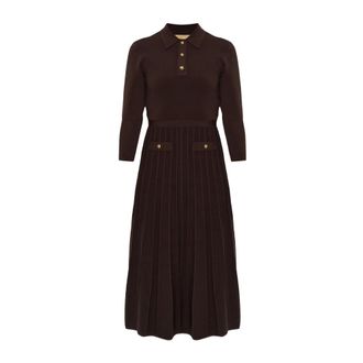 Michael Kors Robe Longue &agrave; Col Polo - Femme - Robes - Brun - Taille: 42 FR