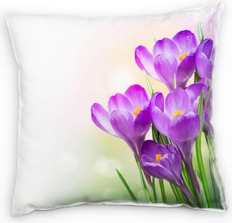 Paul Sinus Art Blumen, lila, gr&uuml;n, Krokusse, Pastellfarben Deko Kissen 40x40cm f&uuml;r Couch Sofa Lounge Zierkissen - Dekoration zum Wohlf&uuml;hlen